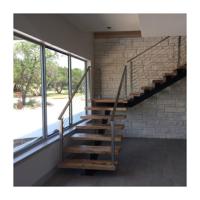 China China glass railing wood stairs mono keel modern wood tread straight staircase for sale