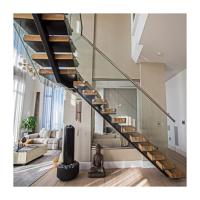 China Foshan factory custom wood stairs central keel solid wood treads straight stair case for sale