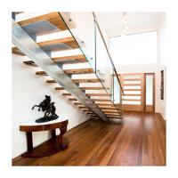 China Factory supplying rubber wooden stairs mono keel solid wooden straight stairway for sale