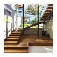 China Manufacturer supply white wood tread stairs mono keel stainless steel wood straight stairway for sale