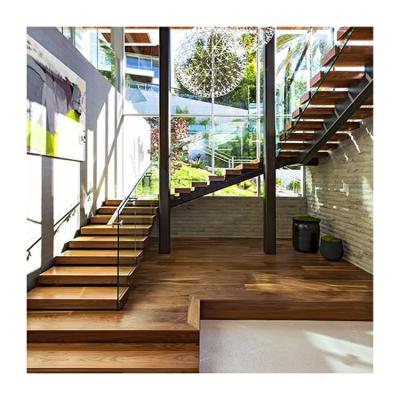 China Manufacturer supply white wood tread stairs mono keel stainless steel wood straight stairway for sale