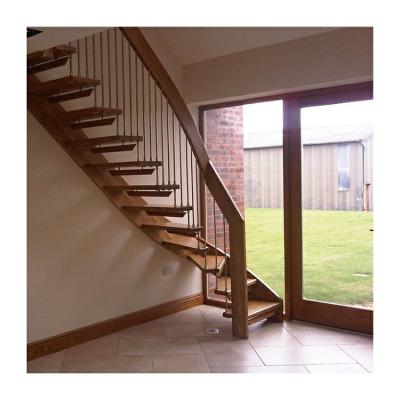 China Factory supply stairs used safe wood panel railing single stringer wood cover iron straight stairway for sale