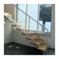 China Factory supply stairs used safe wood panel railing single stringer wood cover iron straight stairway for sale
