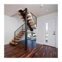 China China stair wood step covers one beam steel wooden straight stairway for sale
