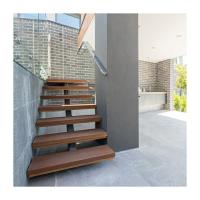 China Factory glass balustrade with wood handrail one beam solid wood straight stairway for sale