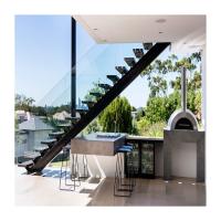 China Factory glass balustrade with wood handrail one beam solid wood straight stairway for sale