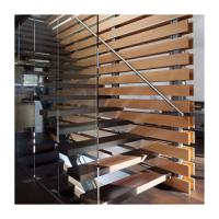 China Factory glass balustrade with wood handrail one beam solid wood straight stairway for sale