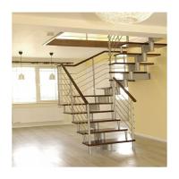 China Manufacturer supply wood steel stairs single keel decorative glass/wood straight staircase for sale