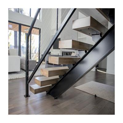 China Factory wholesale steel timber stairs one beam straight stairway with wood treads for sale
