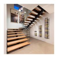 China Townhouse indoor wooden tread staircase single stringer oak wood steps straight staircase for sale