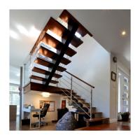 China Townhouse indoor wooden tread staircase single stringer oak wood steps straight staircase for sale