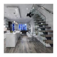 China Townhouse indoor wooden tread staircase single stringer oak wood steps straight staircase for sale
