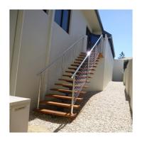 China Original factory building wooden stairs single stringer straight stairs with wooden tread for sale