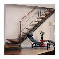 China Original factory building wooden stairs single stringer straight stairs with wooden tread for sale