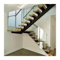 China Villa indoor glass railing wood stair single beam metal straight staircase kits for sale