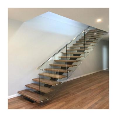 China Manufacturer supply cheap wood staircase design one beam wood tread straight stair for sale