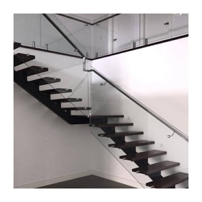 China China stainless steel glass wood stair mono stringer iron wood straight stairway for sale