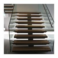 China China oak solid wooden indoor stairs one beam straight wood glass stairs price for sale