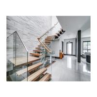 China Factory seller wood handrail balcony glass railing single stringer stainless steel wood straight stairs for sale