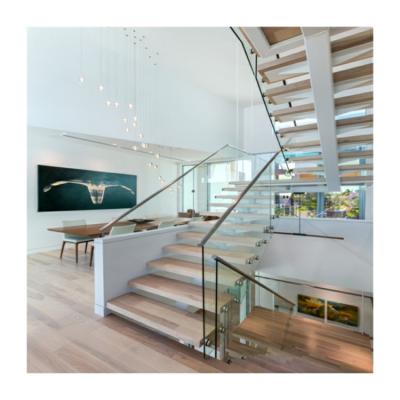 China China supplier made of wooden stairs single keel u shape wood tread straight staircase for sale