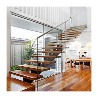 China China factory thin solid wood tread stairs single stringer modern wood tread straight stairway for sale