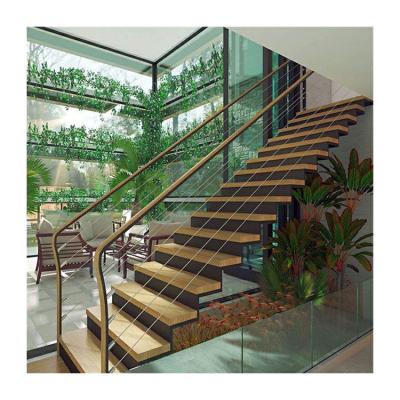 China Apartment modern design mild steel wood stairs single beam modern wood straight stair for sale