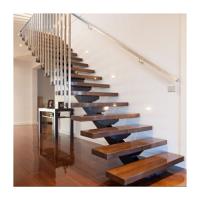 China Apartment modern design mild steel wood stairs single beam modern wood straight stair for sale