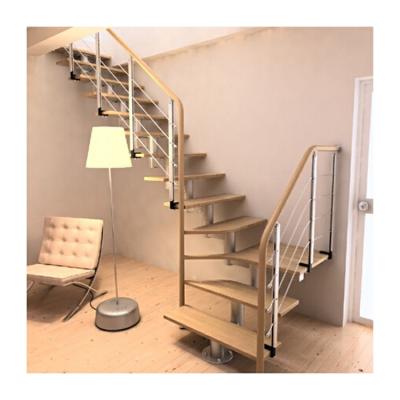China Townhouse wood staircase with glass railing single stringer solid wood straight stair for sale