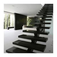 China Townhouse wood staircase with glass railing single stringer solid wood straight stair for sale