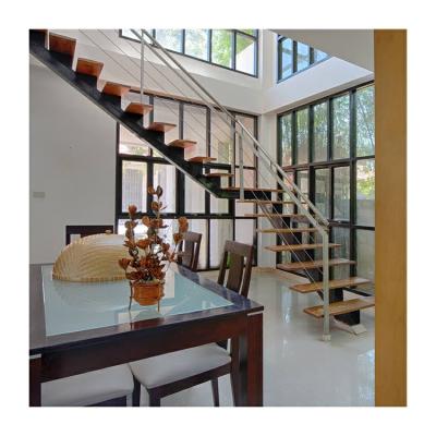 China China manufacturer solid wood treads stairs single stringer wooden step straight staircase for sale