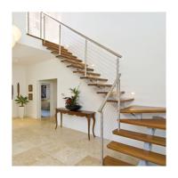 China Apartment interior timber stairs single beam glass wooden straight stairway for sale
