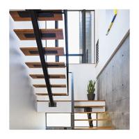 China Apartment interior timber stairs single beam glass wooden straight stairway for sale