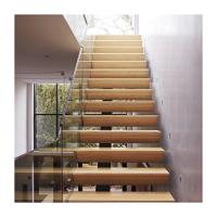 China Factory l-shaped steel wood stairs one beam straight stairs solid wood for sale