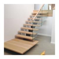 China Factory l-shaped steel wood stairs one beam straight stairs solid wood for sale