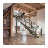China Factory l-shaped steel wood stairs one beam straight stairs solid wood for sale