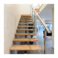 China Factory wood stairs one beam wrought iron wood straight stairs for sale