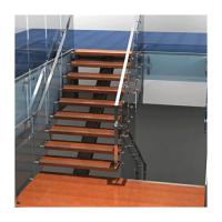 China Factory dark wood stairs central stringer stainless steel wood straight stair for sale