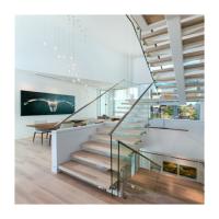 China Factory dark wood stairs central stringer stainless steel wood straight stair for sale