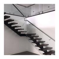 China Factory dark wood stairs central stringer stainless steel wood straight stair for sale