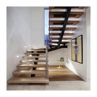 China Factory supply engineered wood flooring stairs one beam modern wood straight staircase for house for sale