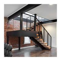 China Household individual  thick solid wooden tread stairs one beam straight steel wood stairway for sale