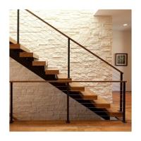 China Household individual  thick solid wooden tread stairs one beam straight steel wood stairway for sale