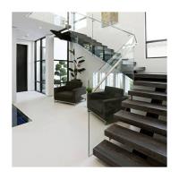 China Household individual  thick solid wooden tread stairs one beam straight steel wood stairway for sale