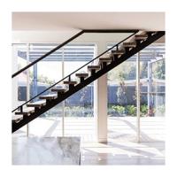 China Townhouse outdoor wooden stairway single stringer red oak wood straight stairs for sale
