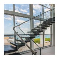 China Factory wooden treads iron metal stair central stringer solid wood tread straight stairway for sale