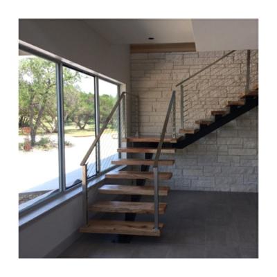 China Foshan factory wood handrail stair central stringer wooden straight wood tread staircase for sale