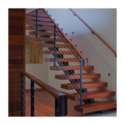 China Townhouse wooden box step stairs central stringer mono beam wood straight stairway for sale