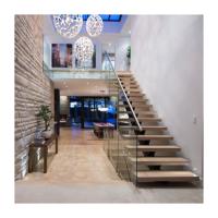 China Townhouse wooden box step stairs central stringer mono beam wood straight stairway for sale