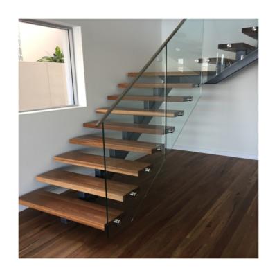 China House project wooden glass staircase mono keel straight staircase interior wood stairs for sale