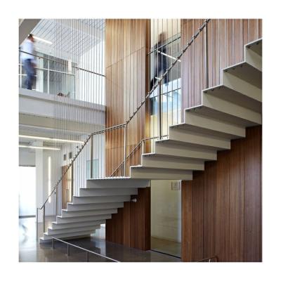 China China factory l shape steel wood staircase single keel wood thread straight stair for sale